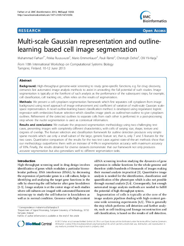 (PDF) Multi-scale Gaussian representation and outline-learning based cell image segmentation
