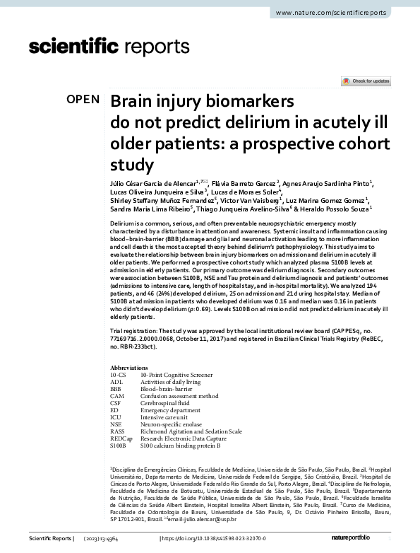 (PDF) Brain injury biomarkers do not predict delirium in acutely ill older patients: a ...