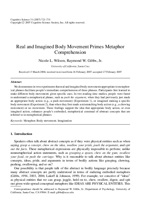(PDF) Real and Imagined Body Movement Primes Metaphor Comprehension