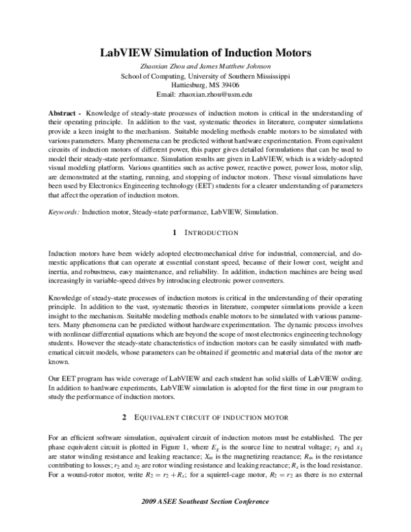 (PDF) LabVIEW Simulation of Induction Motors