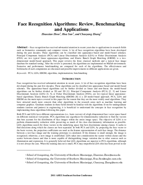 (PDF) Face Recognition Algorithms : Review , Benchmarking and Applications
