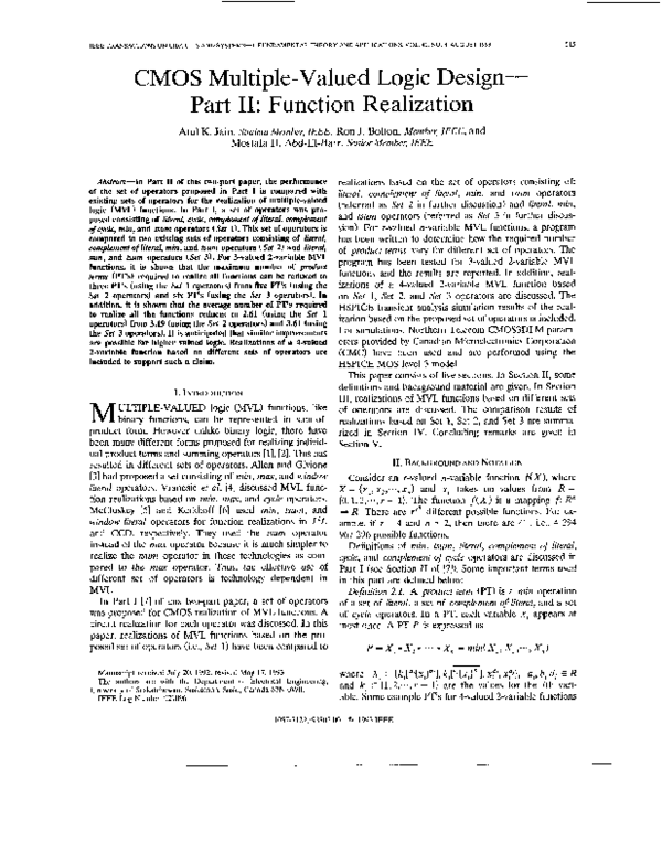 (PDF) CMOS multiple-valued logic design. II. Function realization