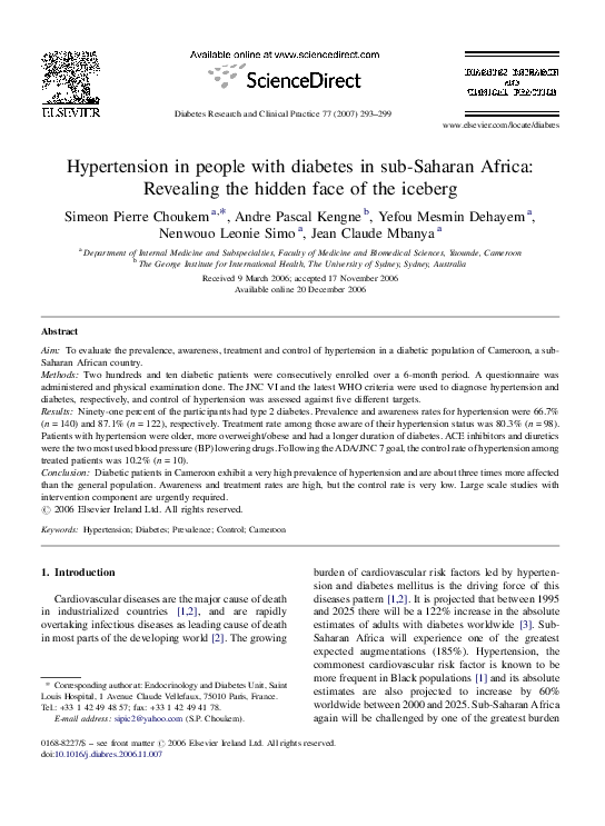 (PDF) Hypertension in people with diabetes in sub-Saharan Africa ...