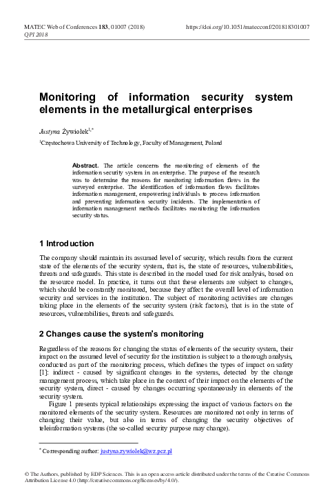 (PDF) Monitoring of information security system elements in the ...