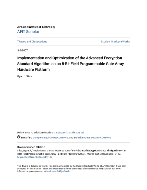 (PDF) Implementation and Optimization of the Advanced Encryption Standard Algorithm on all 8-Bit ...