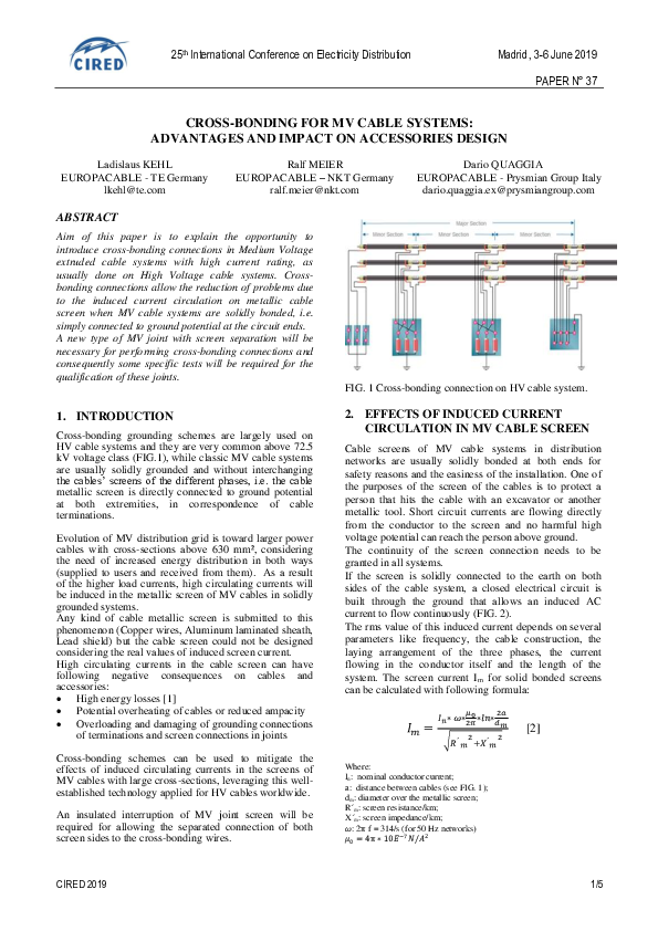 (PDF) Cross-bonding for MV cable systems: advantages and impact on ...