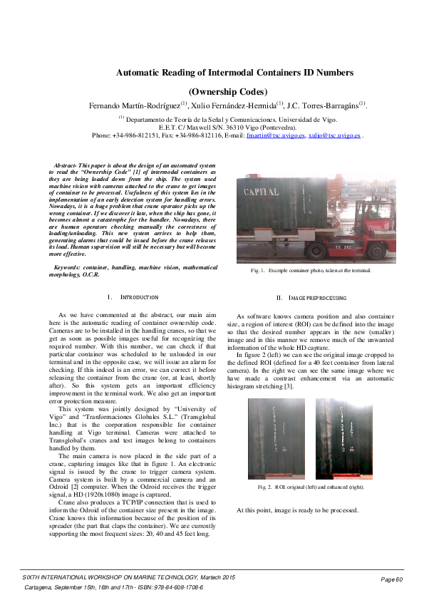 (PDF) Automatic reading of intermodal containers ID numbers (ownership ...