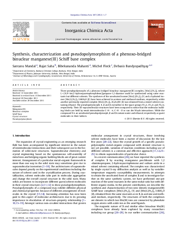 (PDF) Synthesis, characterization and pseudopolymorphism of a phenoxo ...