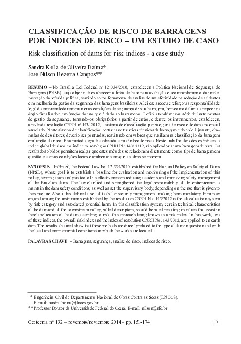 (PDF) Risk classification of dams for risk indices - a case study