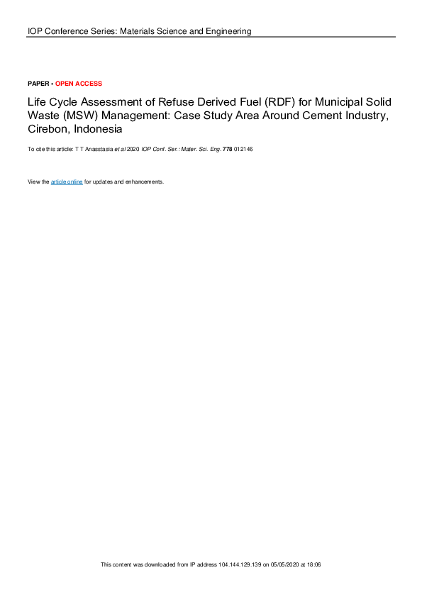 (PDF) Life Cycle Assessment of Refuse Derived Fuel (RDF) for Municipal ...