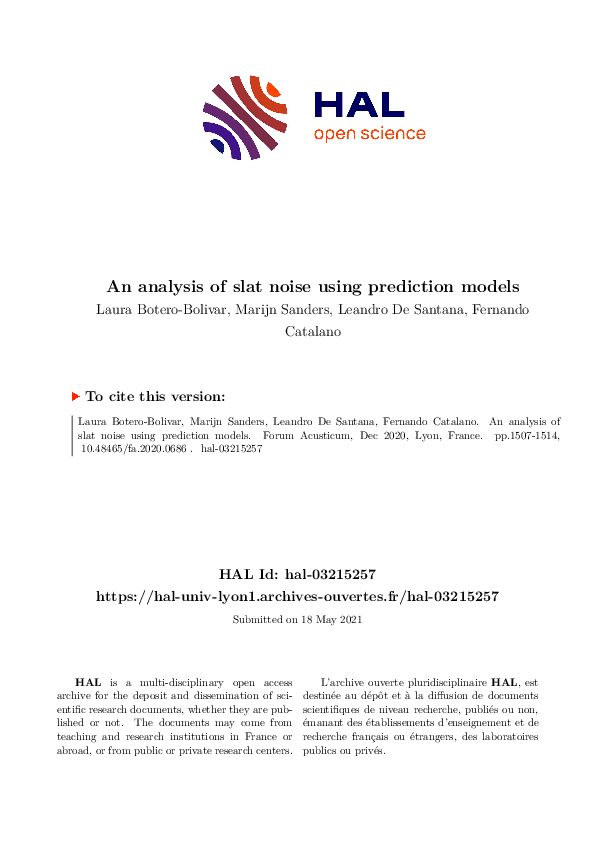 (PDF) An analysis of slat noise using prediction models