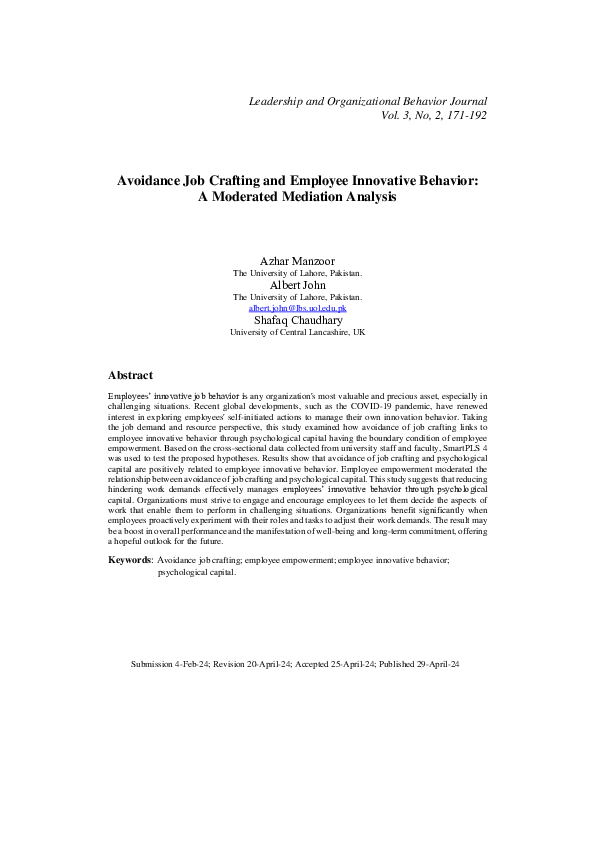 (PDF) Avoidance Job Crafting and Employee Innovative Behavior: A ...