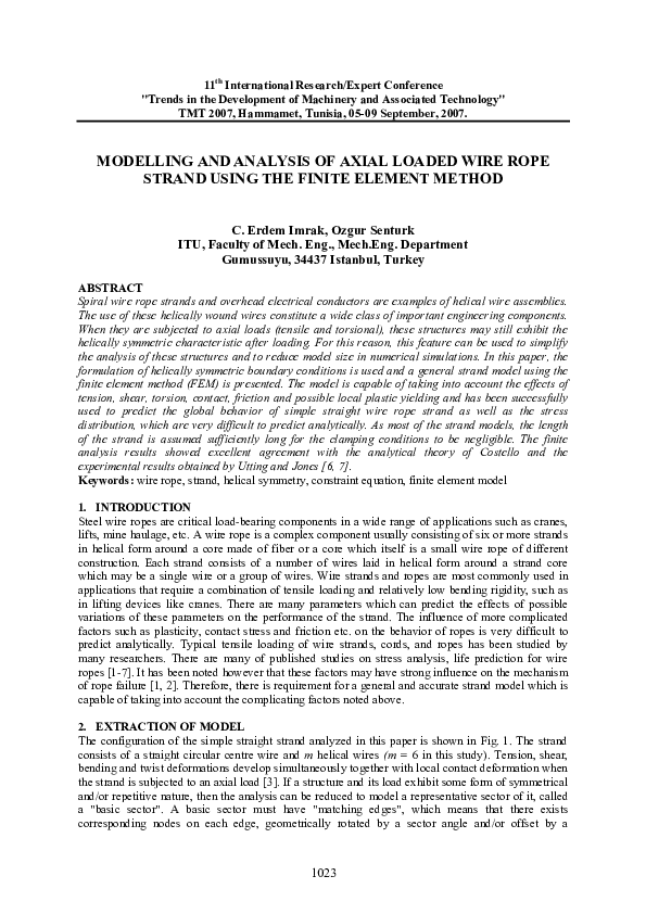 Pdf Modelling And Analysis Of Axial Loaded Wire Rope Strand Using The Finite Element Method