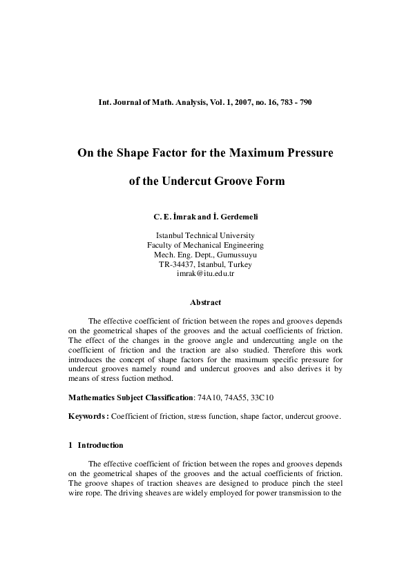 (PDF) On the Shape Factor for the Maximum Pressure of the Undercut ...