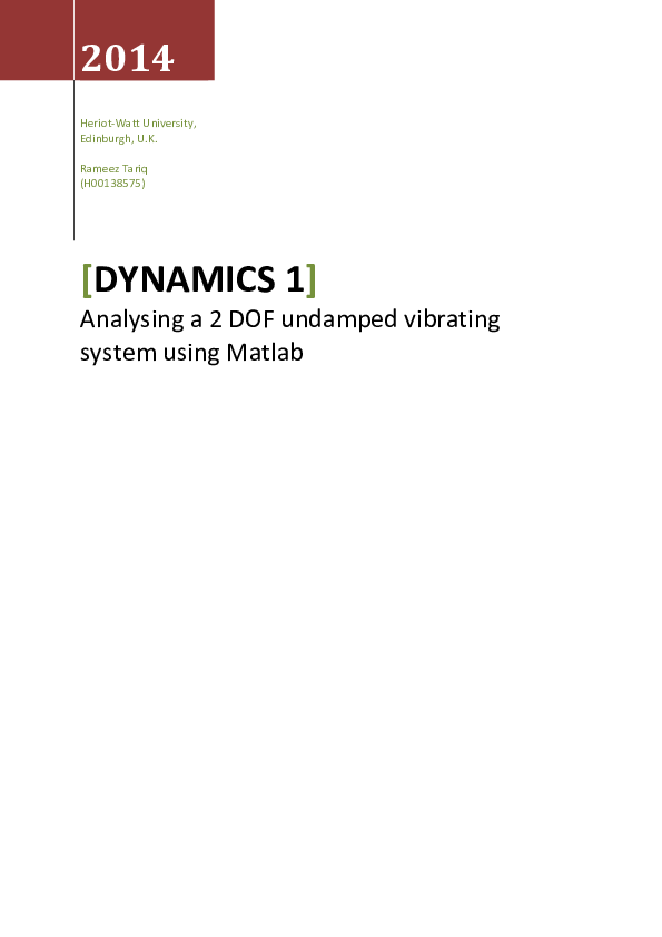 (PDF) Analysing a 2 DOF undamped vibrating system using Matlab