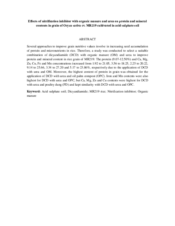 (PDF) Effects of Nitrification Inhibitor with Organic Manure and Urea ...