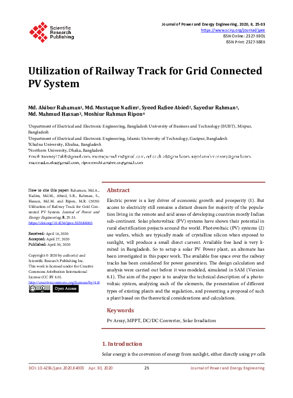 (PDF) Utilization of Railway Track for Grid Connected PV System