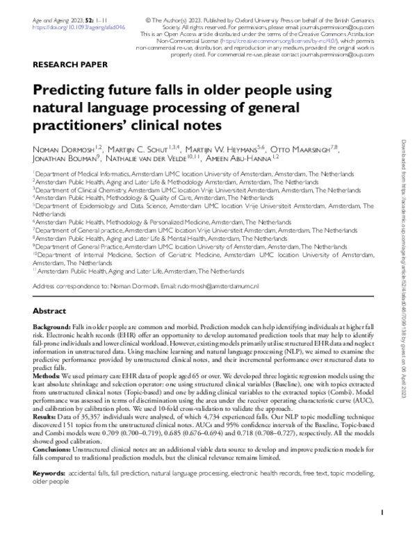 (PDF) Predicting future falls in older people using natural language ...
