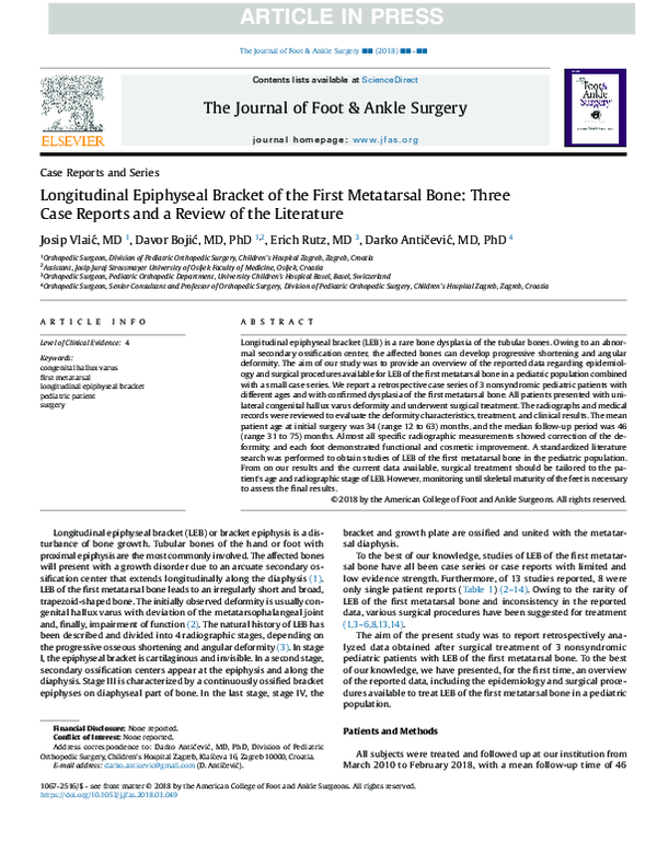 (PDF) Longitudinal Epiphyseal Bracket of the First Metatarsal Bone ...