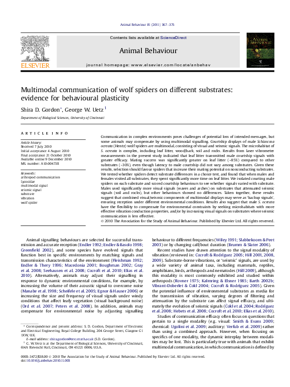 (PDF) Multimodal communication of wolf spiders on different substrates ...