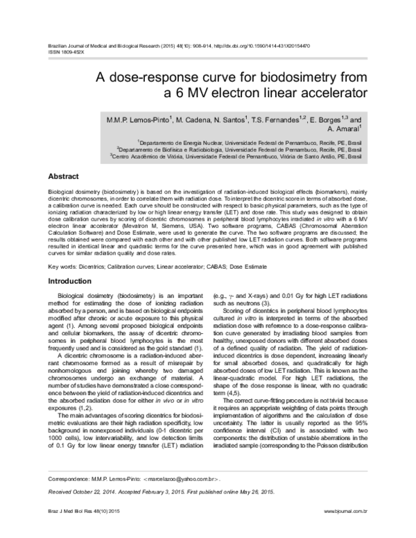 (PDF) A dose-response curve for biodosimetry from a 6 MV electron ...
