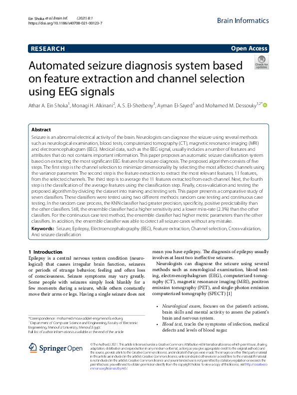 (PDF) Automated seizure diagnosis system based on feature extraction and channel selection using ...