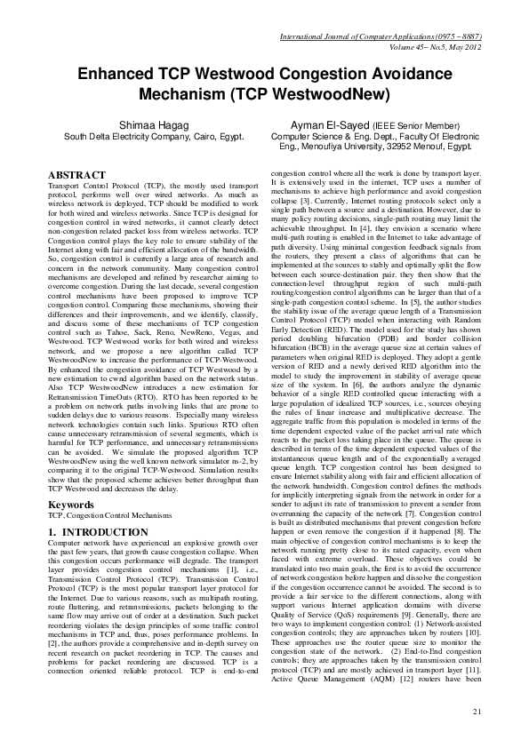 (PDF) Enhanced TCP Westwood Congestion Avoidance Mechanism (TCP WestwoodNew)