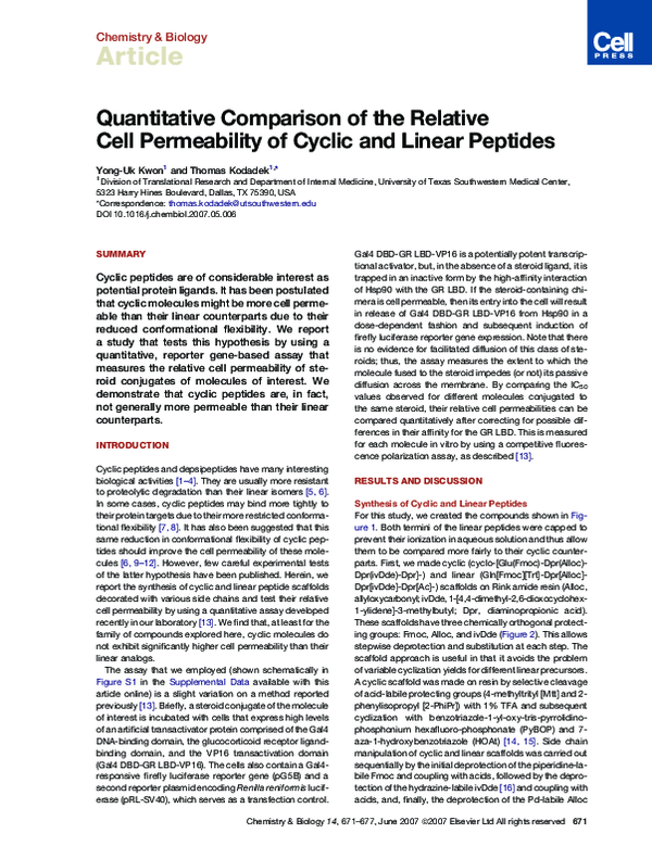 (PDF) Quantitative Comparison of the Relative Cell Permeability of ...