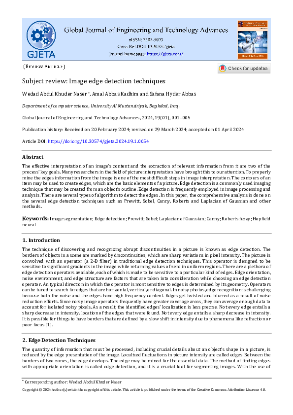 Pdf Subject Review Image Edge Detection Techniques
