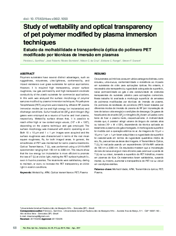 (PDF) Study of wettability and optical transparency of pet polymer ...