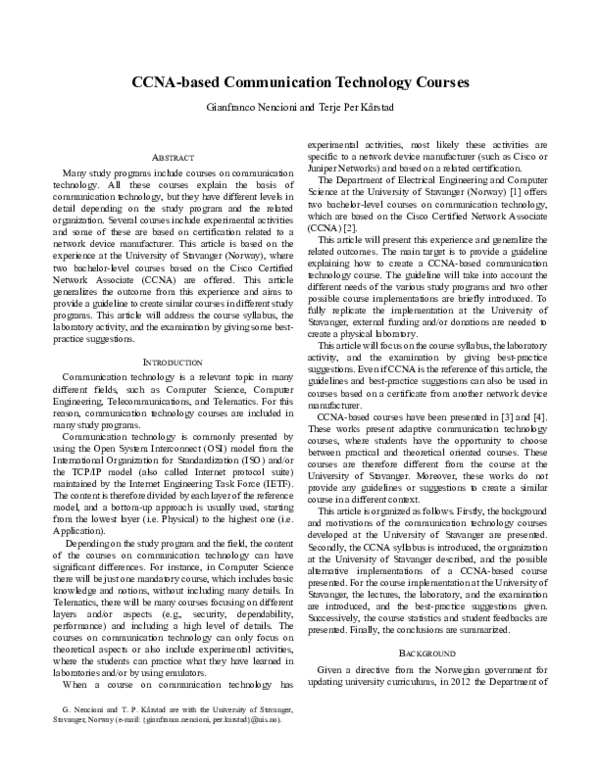 (PDF) CCNA-Based Communication Technology Courses