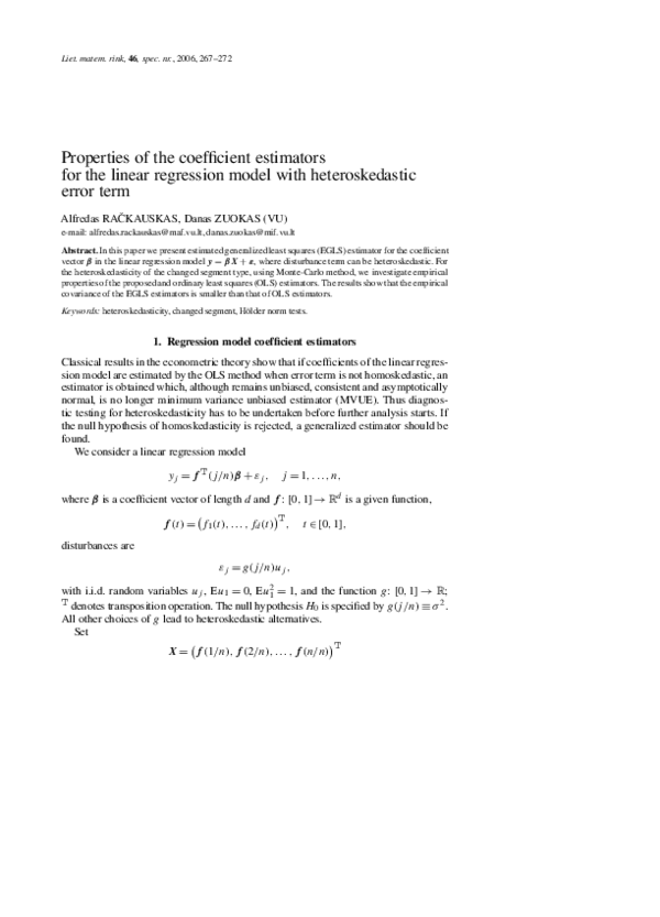 (PDF) Properties of the coefficient estimators for the linear regression model with ...