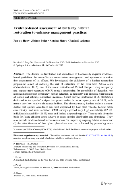 (PDF) Evidence-based assessment of butterfly habitat restoration to ...