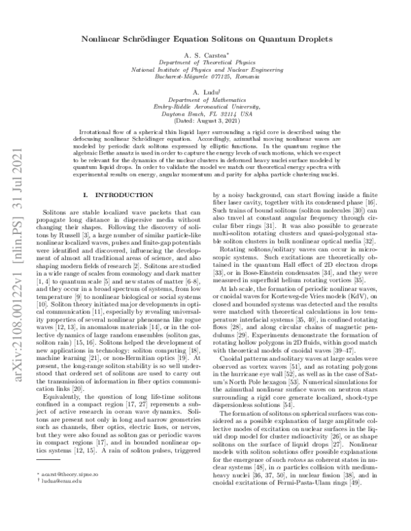 (PDF) Nonlinear Schrödinger equation solitons on quantum droplets