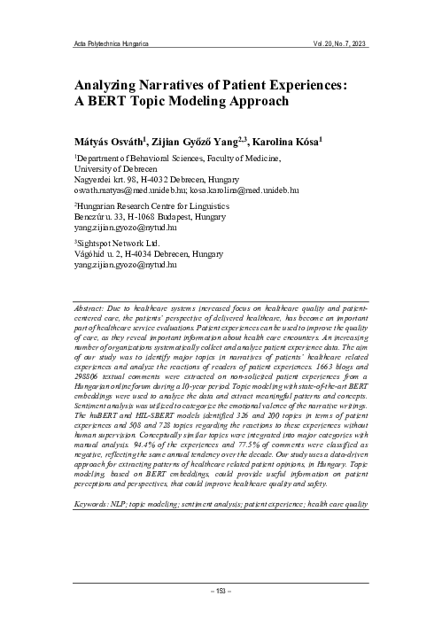 (PDF) Analyzing Narratives of Patient Experiences: A BERT Topic ...
