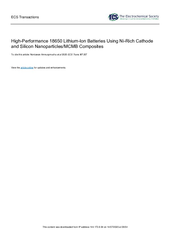 (PDF) High-Performance 18650 Lithium-Ion Batteries Using Ni-Rich Cathode and Silicon ...