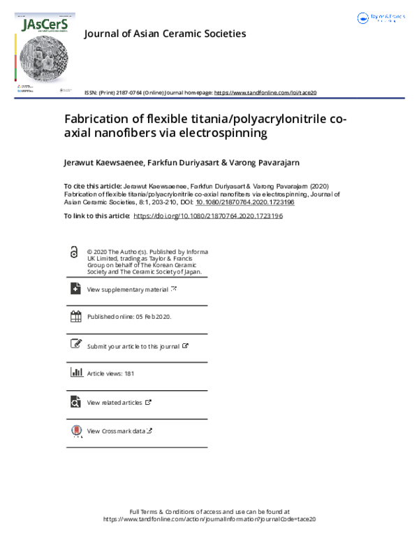 (PDF) Fabrication of flexible titania/polyacrylonitrile co-axial nanofibers via electrospinning