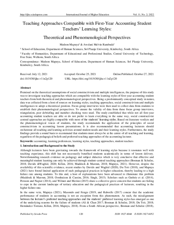 (PDF) Teaching Approaches Compatible with First-Year Accounting Student ...