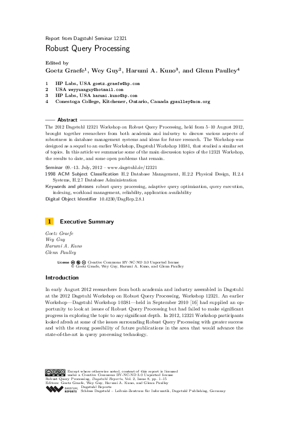 (PDF) Robust Query Processing 1 Executive Summary