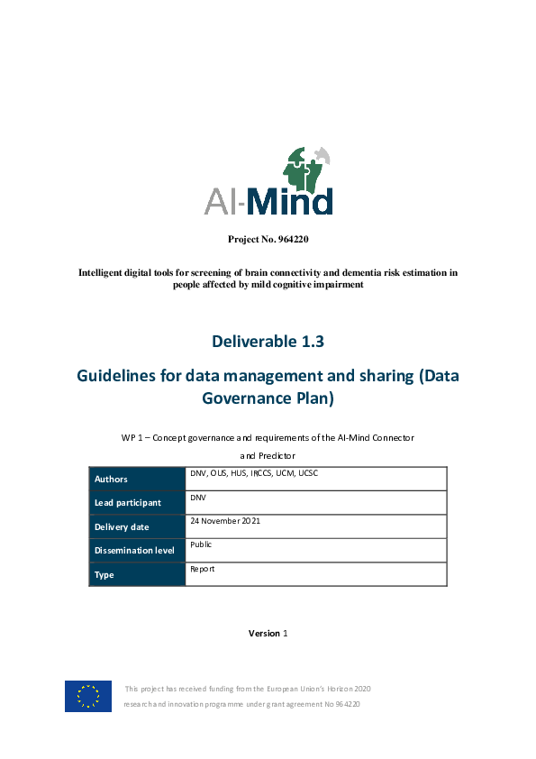 (PDF) Guidelines for data management and sharing (Data Governance Plan)
