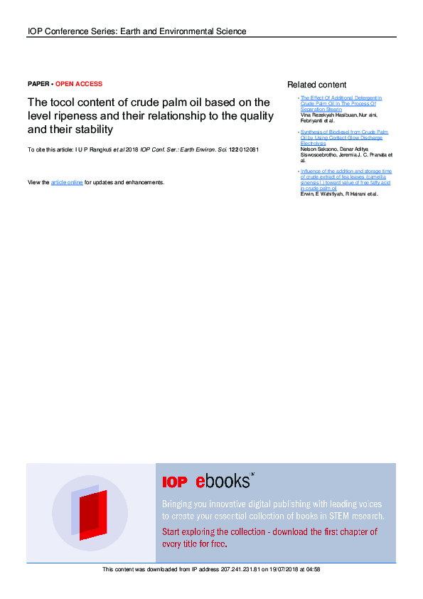 (PDF) The tocol content of crude palm oil based on the level ripeness ...