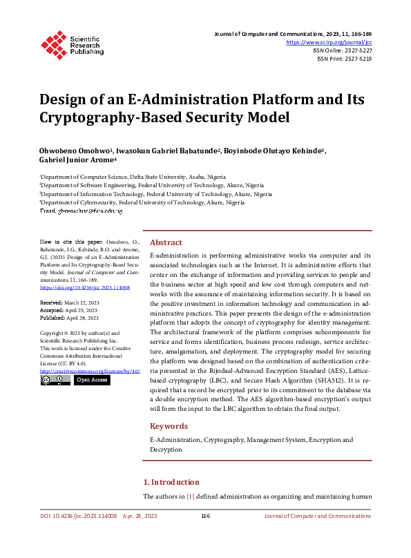 Pdf Design Of An E Administration Platform And Its Cryptography Based