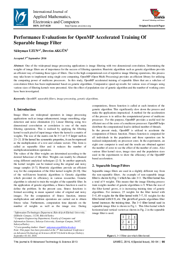 (PDF) Performance Evaluations for OpenMP Accelerated Training Of Separable Image Filter