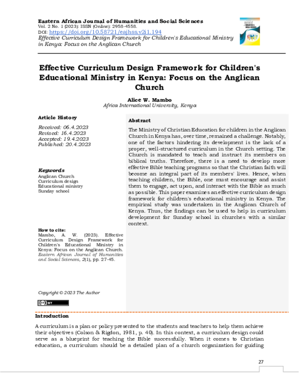 (PDF) Effective Curriculum Design Framework for Children's Educational ...