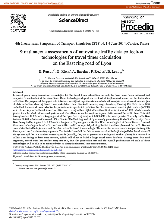 (PDF) Simultaneous Assessments of Innovative Traffic Data Collection ...