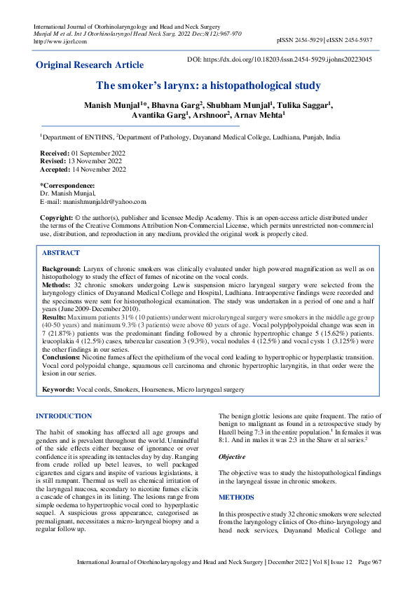 (PDF) The smoker’s larynx: a histopathological study