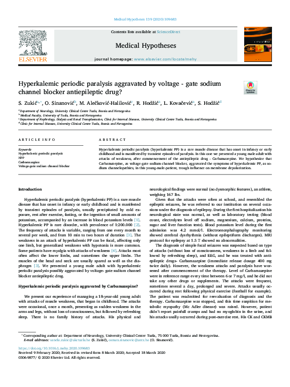 (PDF) Hyperkalemic periodic paralysis aggravated by voltage - gate ...