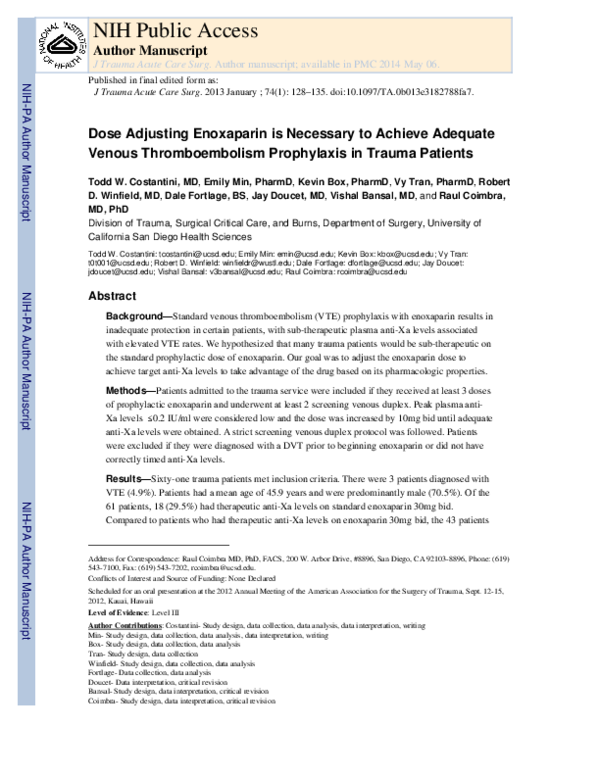 (PDF) Dose adjusting enoxaparin is necessary to achieve adequate venous ...