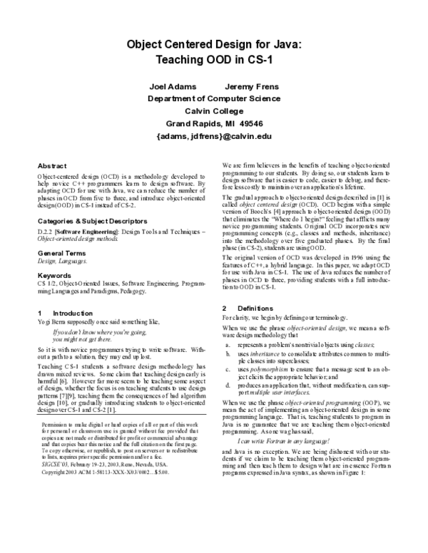 (PDF) Object centered design for Java