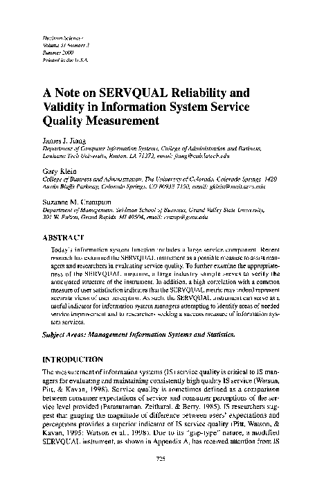(PDF) A Note on SERVQUAL Reliability and Validity in Information System ...